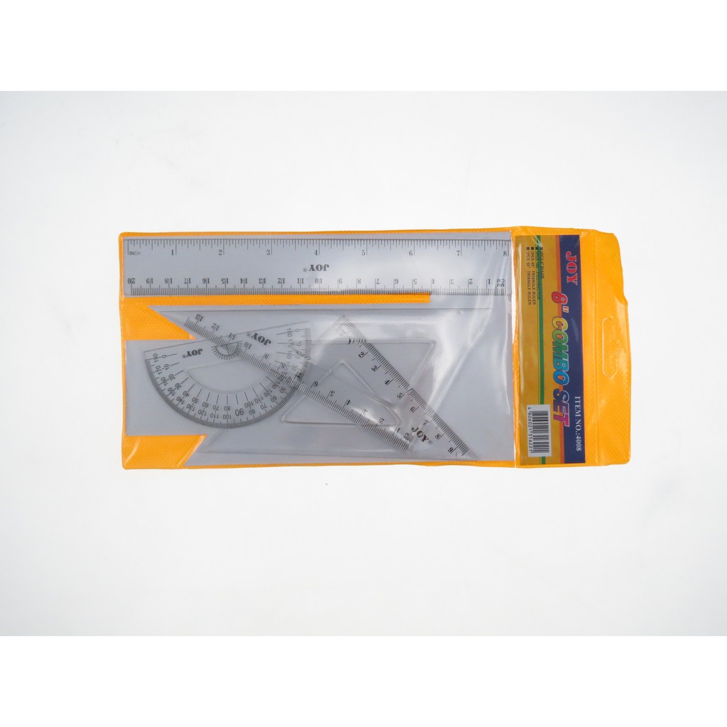 Plastic Ruler Combo Set w/ Triangle Ruler & Protractor 8 inch & 12 inch ...
