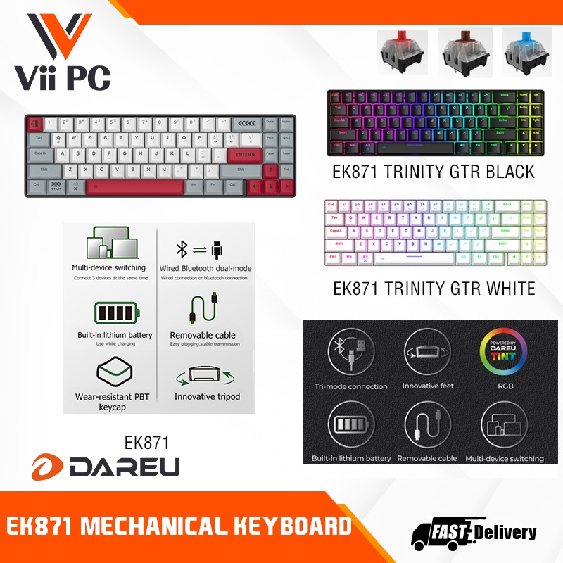 Dareu EK871/EK871 Trinity GTR 71-Key 65% Mechanical Keyboard PBT ...