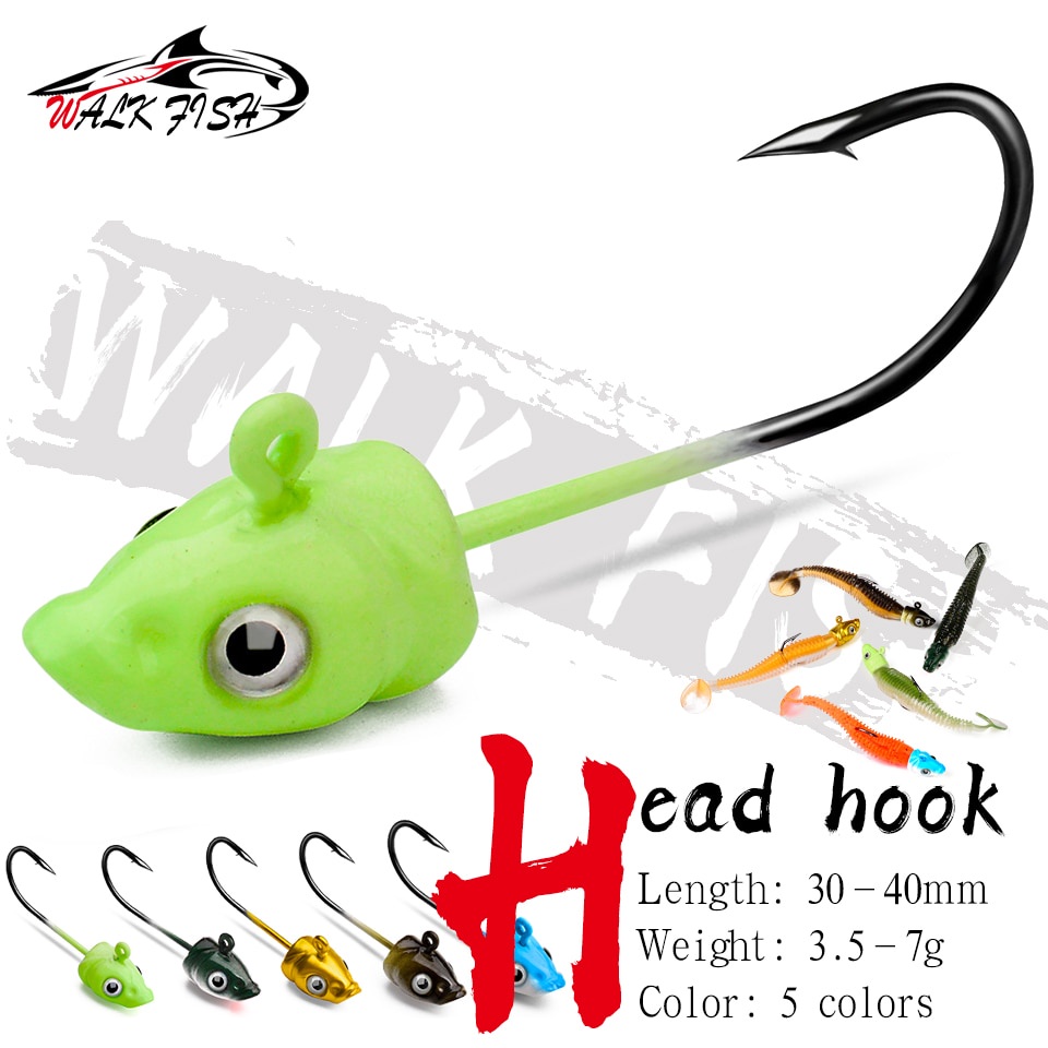 WALK FISH 5Pcs Lead Head Hook 3.5g 5g 7g Soft FishHook Jig Head Anti ...
