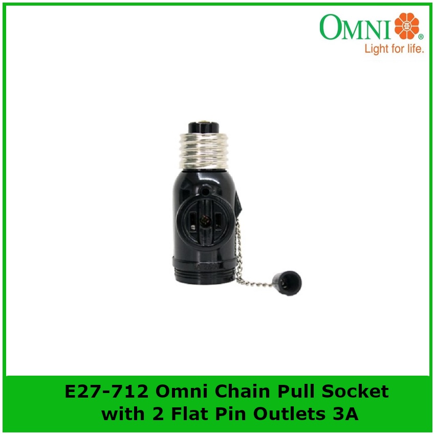 OMNI PULL CHAIN / CHAIN PULL E-27 SOCKET W/ 2 FLAT PIN OUTLETS E27-712 ...