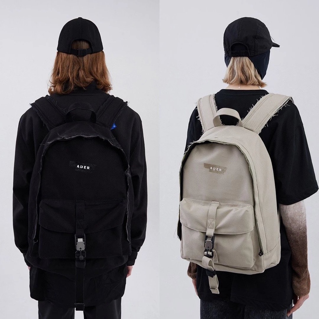 ADER Backpack Retro Preppy Style Offset Printing Letter Canvas Raw Edge ...