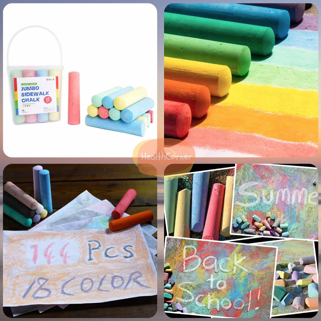 Kitecs Jumbo Sidewalk Chalk Non-Toxic Washable Jumbo Color Writing ...