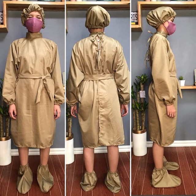 Washable Turtle Neck PPE Isolation Gown Set - Lab Gown with Shoe Cover ...