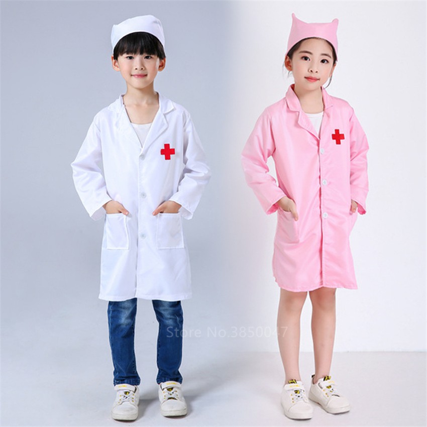 【ins】Girl Boy Doctor Nurse Medical Uniforms Kids Surgical Cap Robe Lab ...