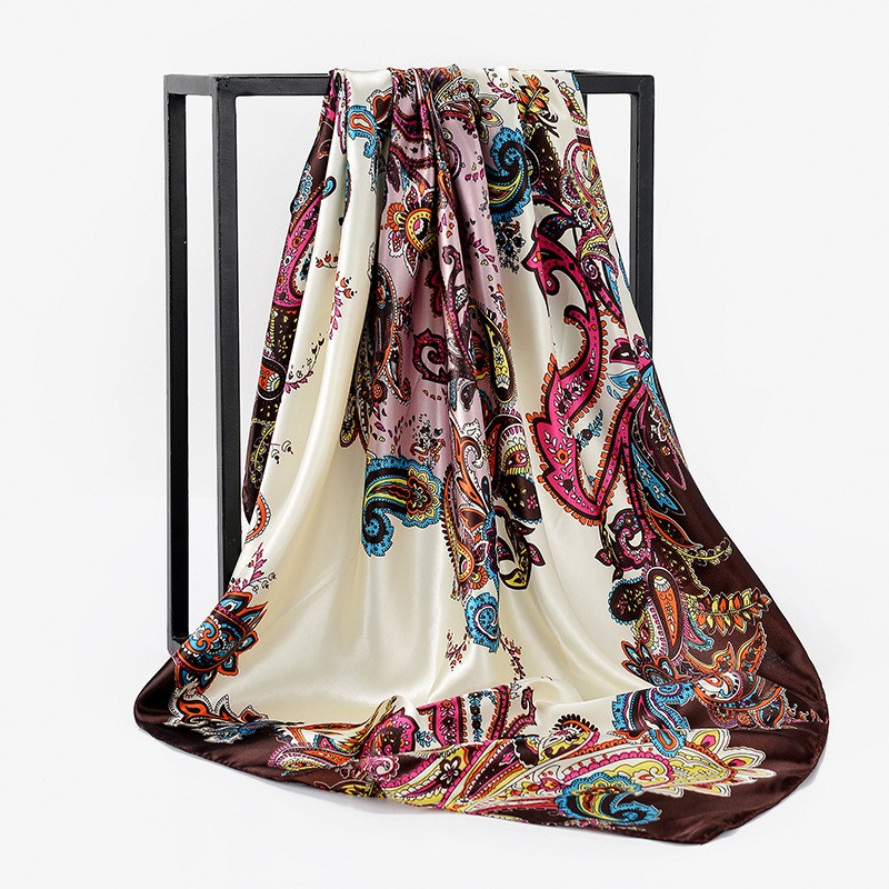 90*90cm Square Silk Scarf Women Shawls Neckerchief Designer Print ...