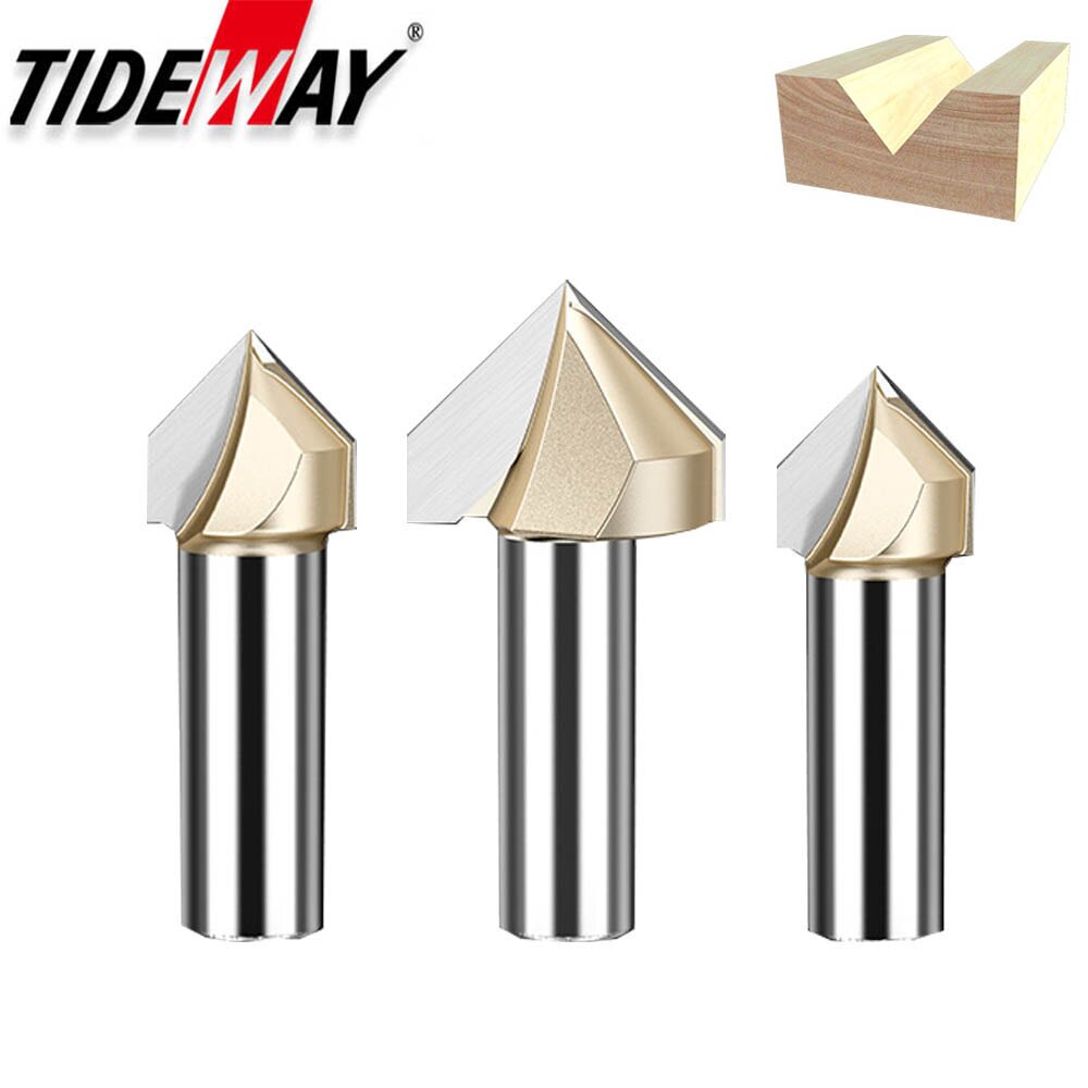 Tideway 90 Degrees V-type 1/2" Shank Woodworking Milling Cutter Carbide ...