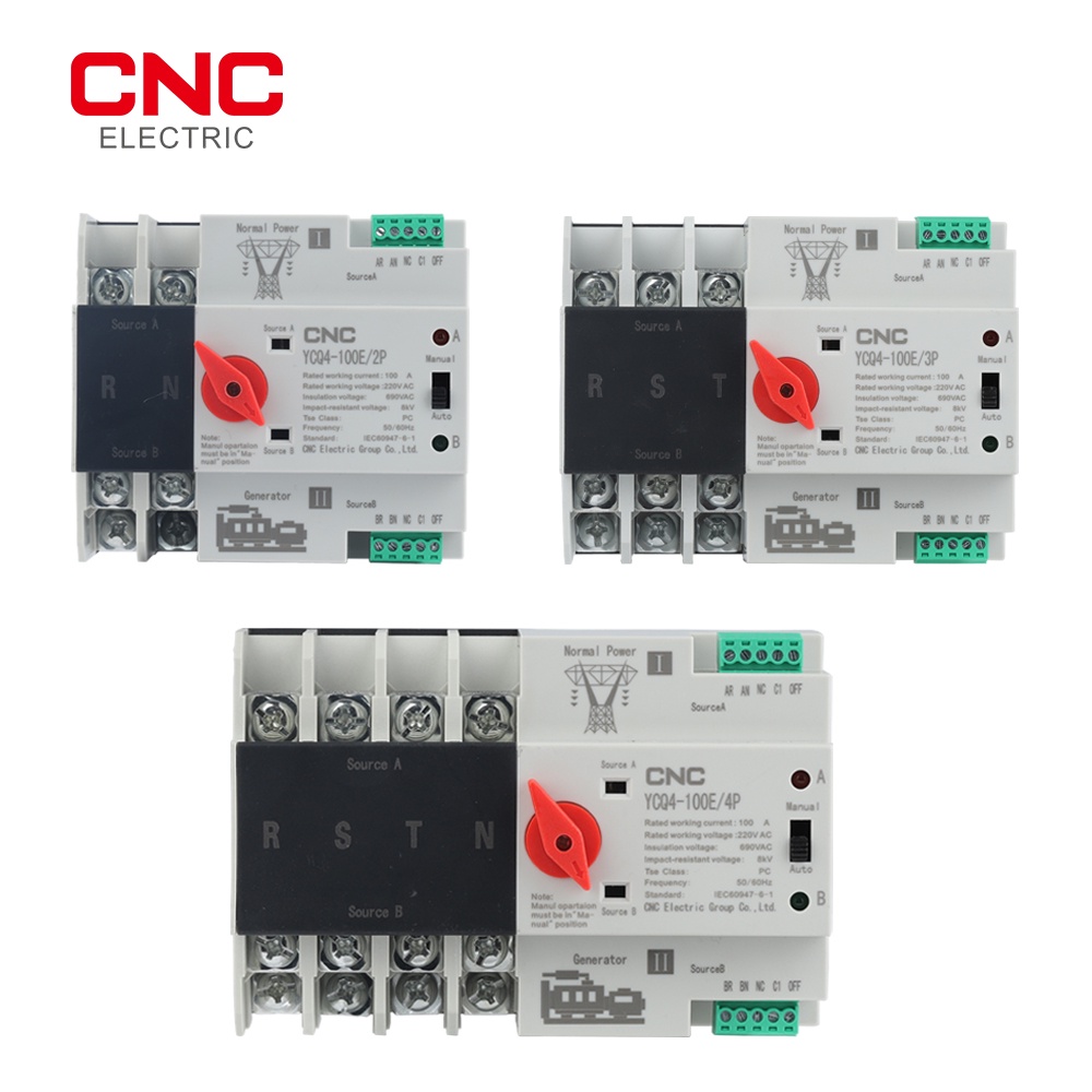 CNC YCQ4-100E Series 2P 3P 4P Din Rail ATS Dual Power Automatic ...