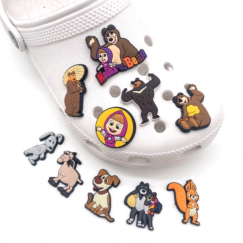 10Pcs/Set New Jibbitz Cute Cartoon Masha and The Bear Animal Graffiti Series Jibbitz PVC Shoe ...