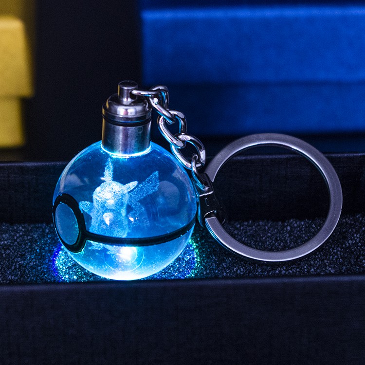Pokemon - Crystal 3D- Laser Engraving - Keychain with LED pokeball ...