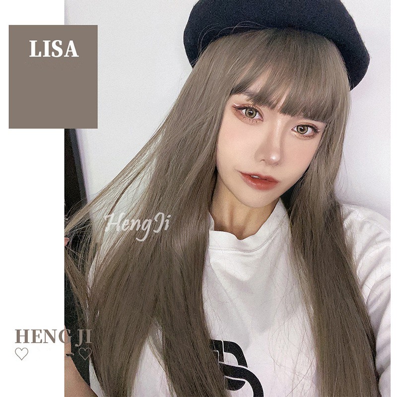 Daily Wig Female Long Hair Wig Lisa Foggy Gray Air Bangs Long Straight ...