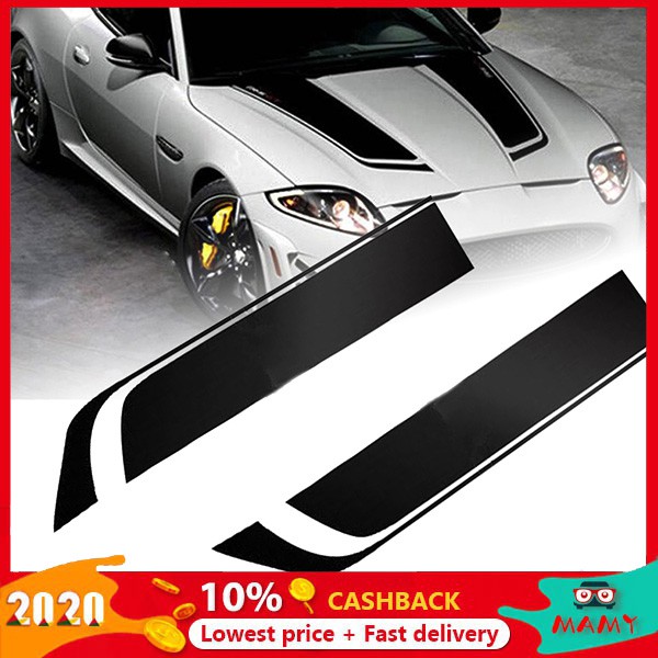 2x 85cm Black Racing Sports Stripe Car Hood Bonnet Vinyl Sticker Decal