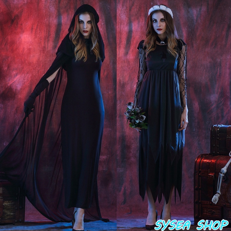 Halloween Vampire Costume Lace Trim Tulle Ghost Bride Girl Cosplay ...