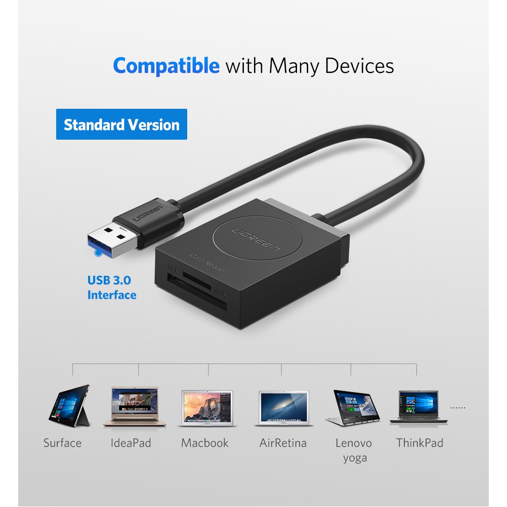 Ugreen (20250)Card Reader Mini USB 3.0 SD Micro TF Memory Cards Adapter ...