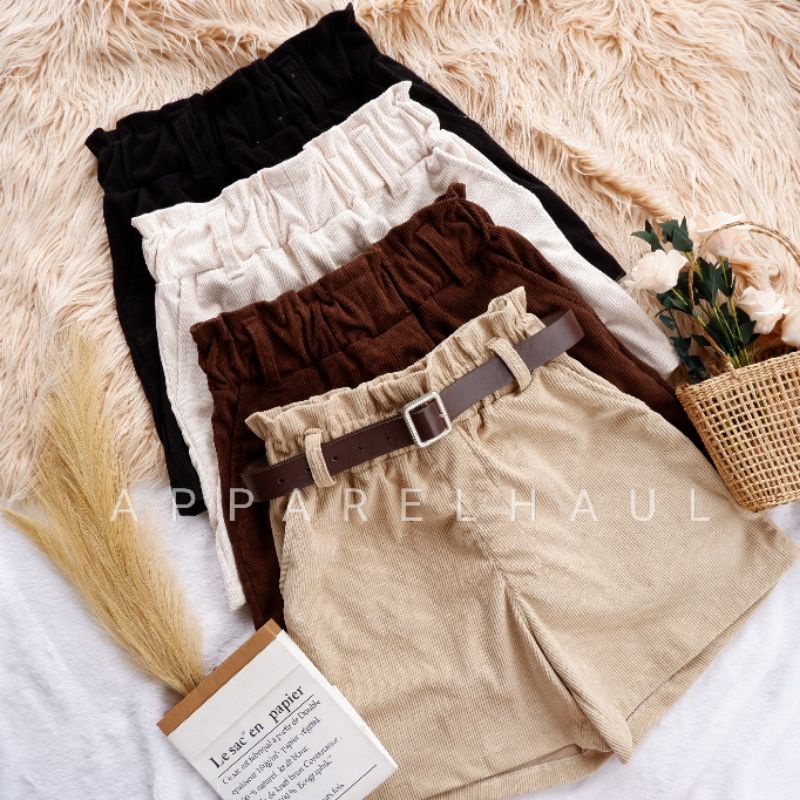 AH Korean Casual Garterized Corduroy Trendy Highwaist Shorts for Women ...