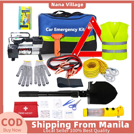 12 Pcs Roadside Assistance Emergency Kit Jumper Cables Set Safety kit ...