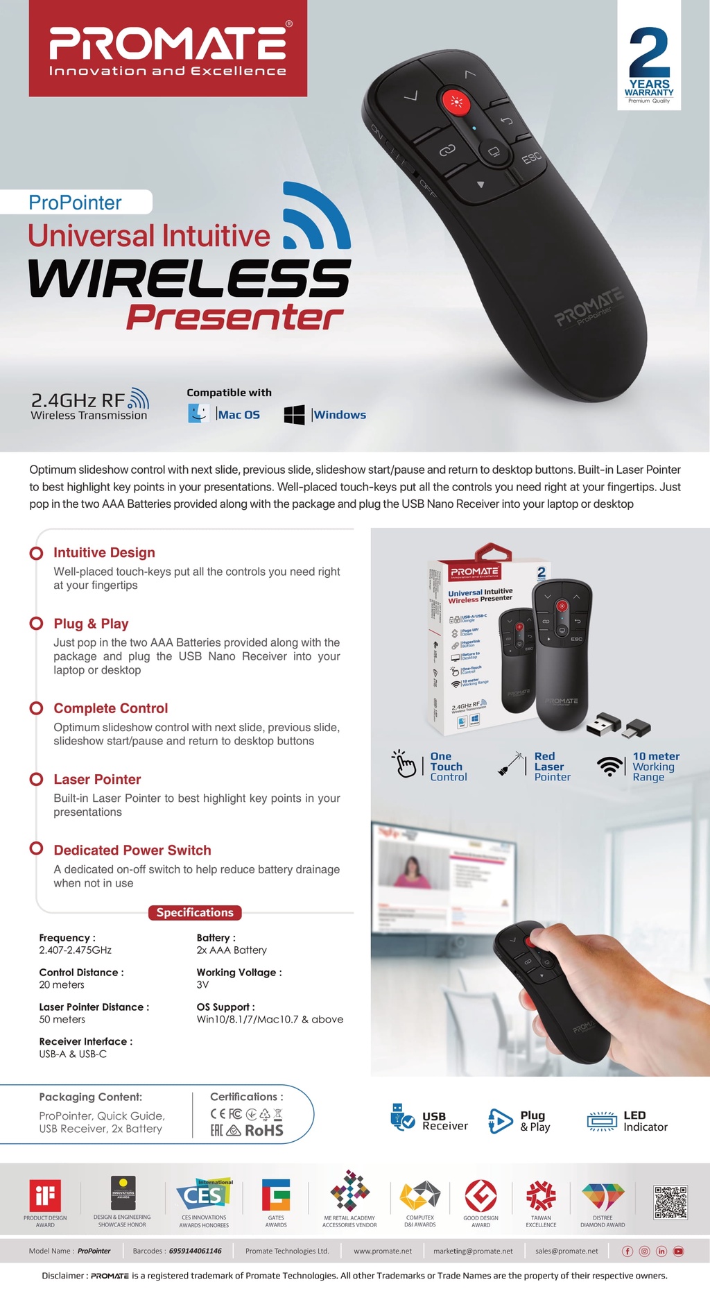 Promate ProPointer Universal Intuitive Wireless Presenter | Shopee ...