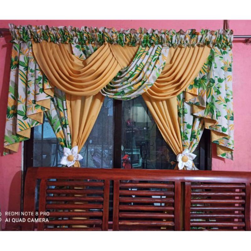 Printed geena cloth 3 loops swag double dual tone panel curtains (65 ...