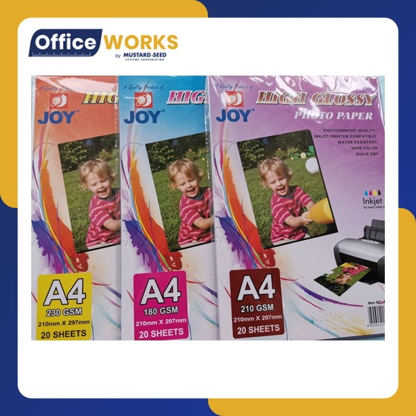 Joy Photo Paper / Joy JGP-230 Photo Paper Glossy A4 20's / Joy JMP-210 ...