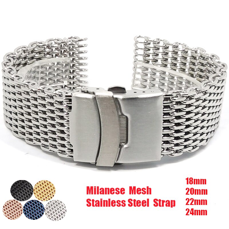 18mm 20mm 22mm 24mm Luxury Milanese Loop Thicken 1.2Mesh Strap Bracelet ...