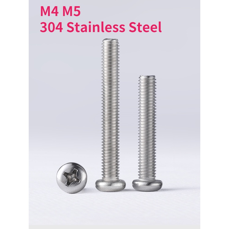 M4 M5 304 Stainless Steel Cross Round Phillips Pan Head Screw Bolt Phillips Screws | Shopee ...