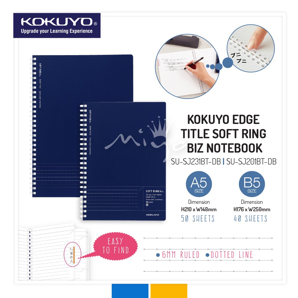 KOKUYO EDGE TITLE SOFT RING BIZ NOTEBOOK - A5 / B5 - 6MM RULED -DOTTED LINE (40 SHEETS) | Shopee ...