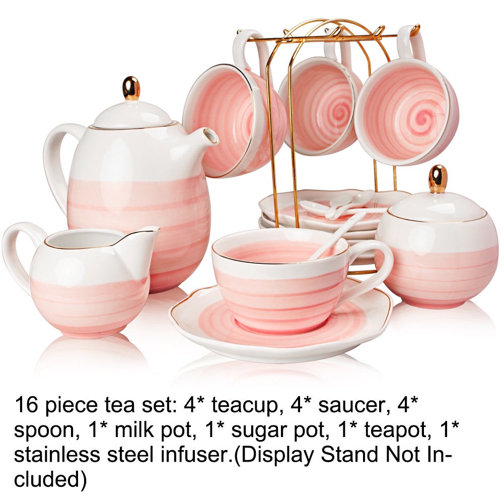 Sweejar Porcelain Tea Sets Gouache Series 8 OZ Cups& Saucer Service for ...