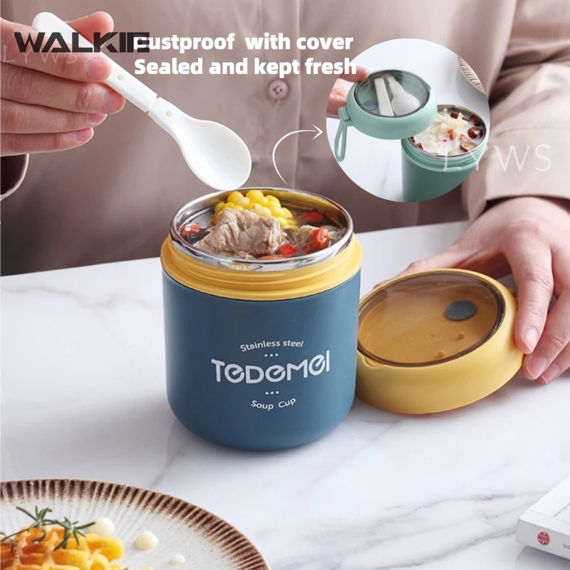 WALKIE 500ML Mini Thermos Soup Cup Lunch Box Stainless Steel Hot Food ...