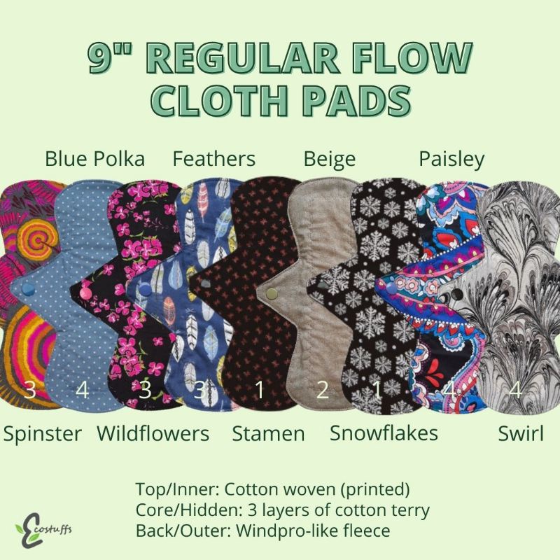 9 inches Regular Flow Menstrual Cloth Pads (Washable and reusable ...