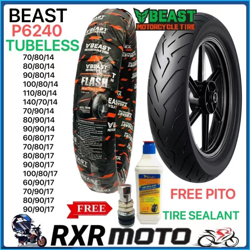 BEAST FLASH/P6240 TUBELESS TIRE BY 14/17 For Motorcycle Free Pito ...