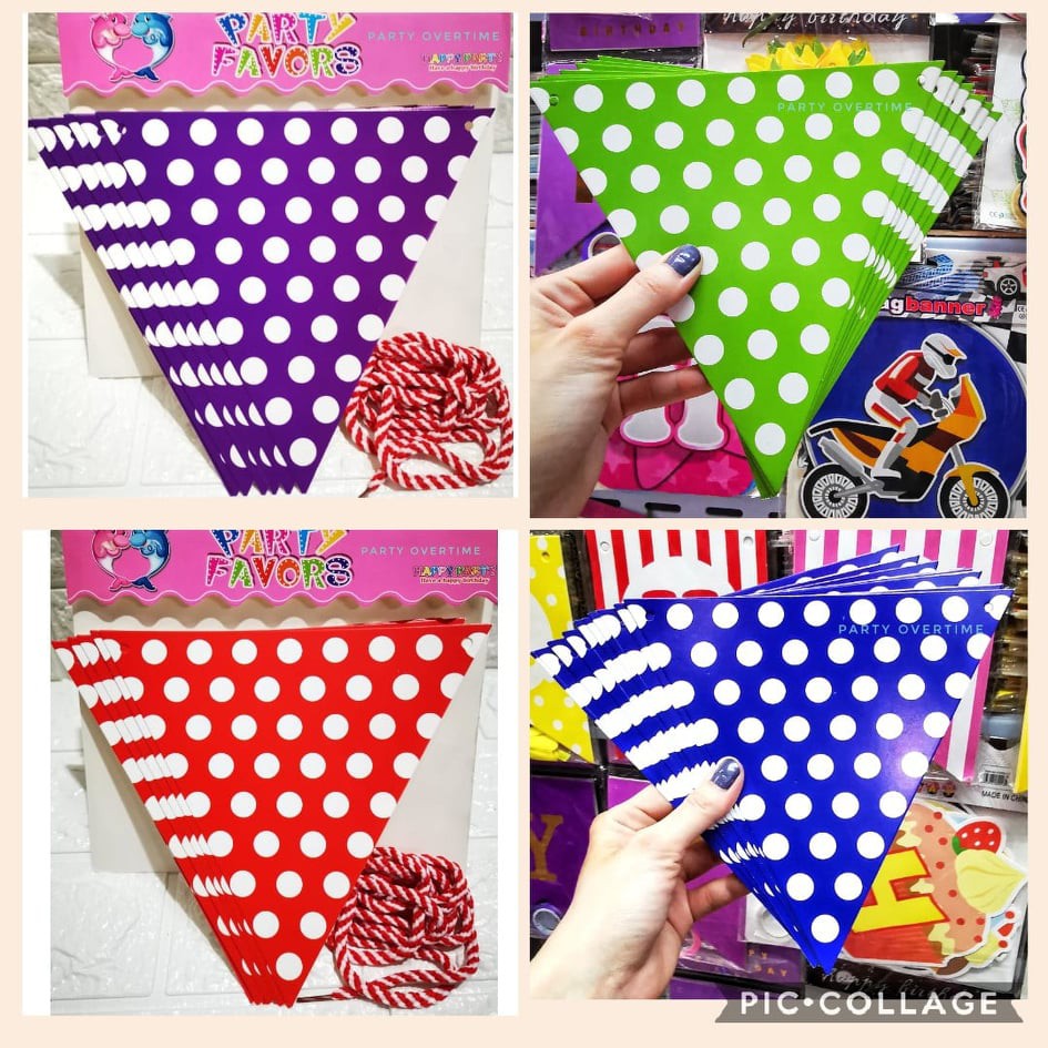 10 pcs Polka Dots design Triangle Flags Banner Banderitas Birthday ...