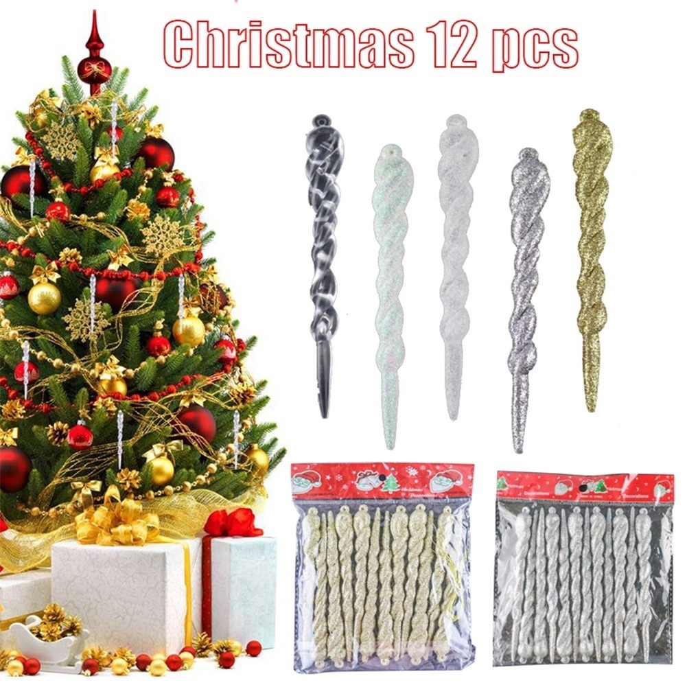 12Pcs Simulation Icicle Ice Christmas Tree Pendant Ornament Party Decor ...