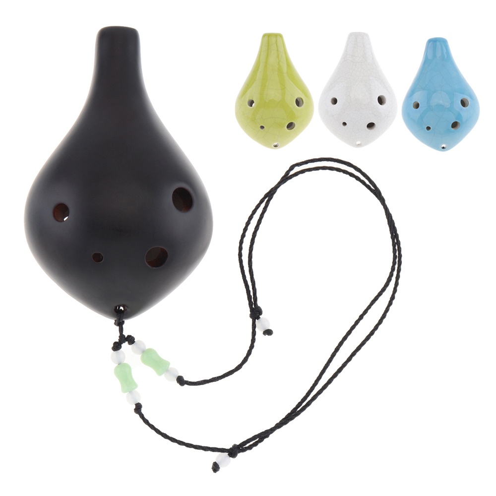 6 Holes Alto Tone C Ocarina Ceramic Black Pottery Ice Crack Flute ...
