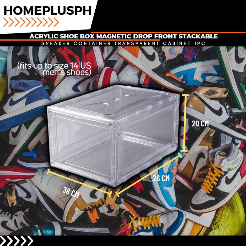 Acrylic Shoe Box Magnetic Drop Front Stackable Large Sneaker Container ...