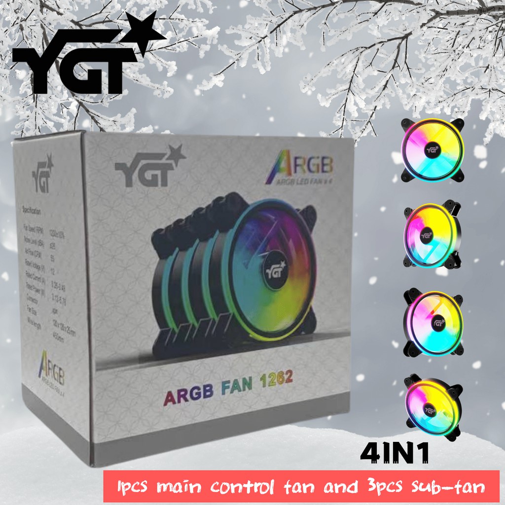 YGT Computer Case PC Cooling 120mm #1262 ARGB Case Fan RGB 120mm 4IN1★1 ...