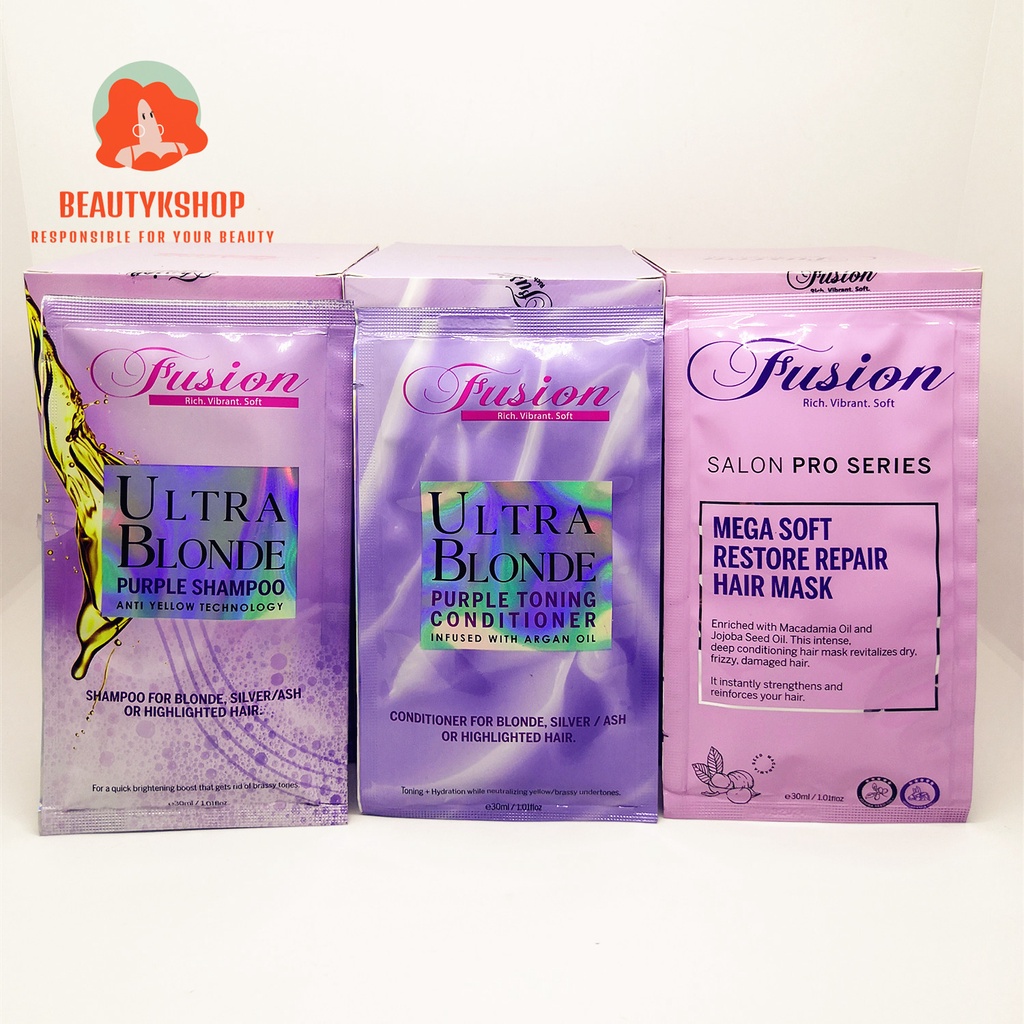 Fusion Ultra Blonde Purple Shampoo/Purple Conditioner/Hair Mask 30ml ...
