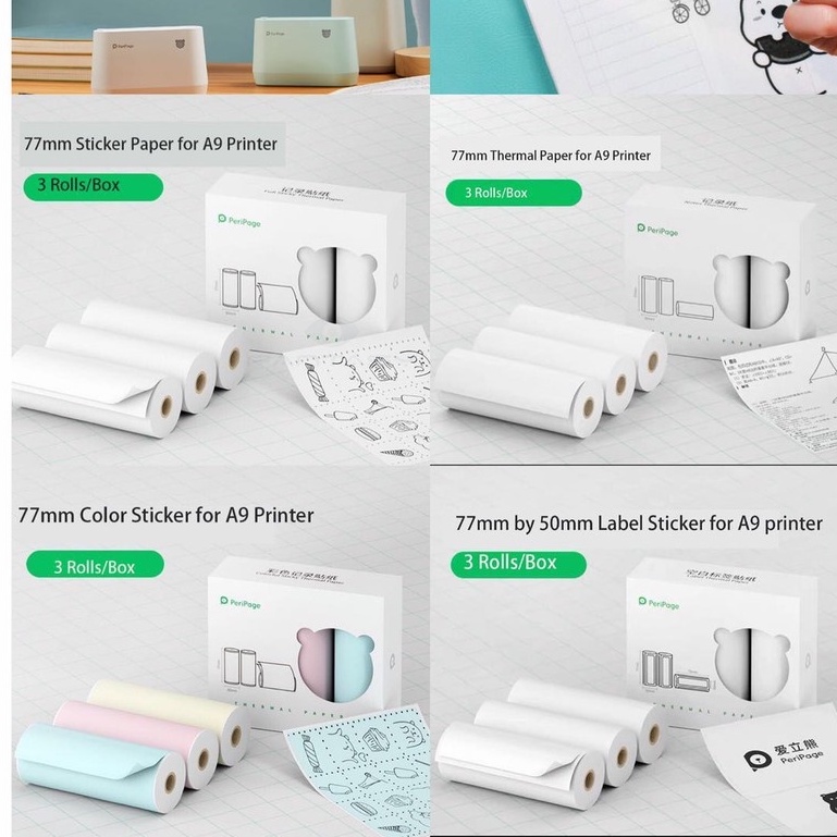 PeriPage 77 x 30mm Self-Adhesive Color Thermal Paper Sticker BPA-Free ...