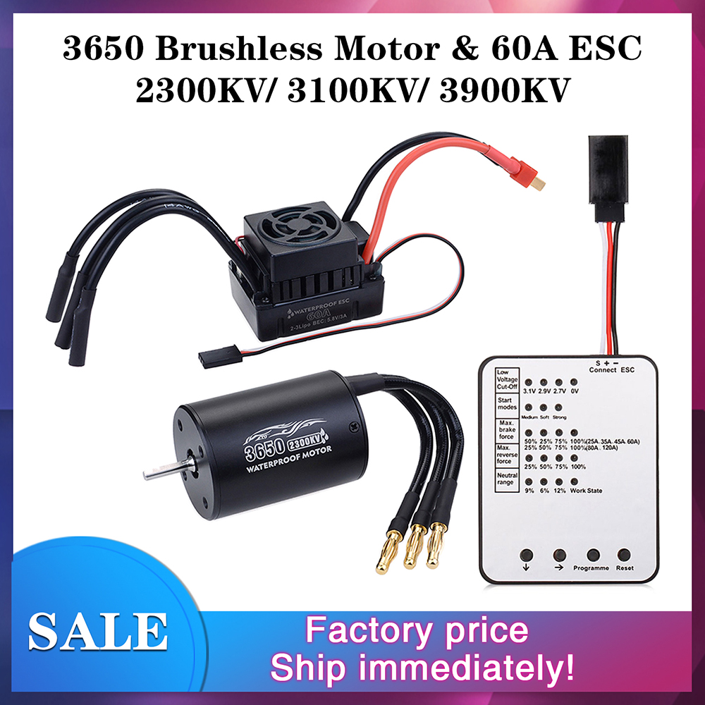 Waterproof 3650 2300KV 3100KV 3900KV Brushless Motor 60A ESC for Tamiya ...