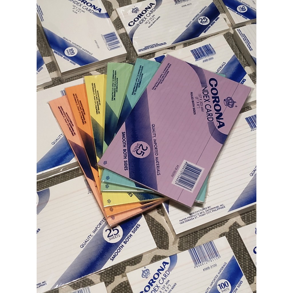 CORONA Colored Index Cards - Ruled Both Sides (5 x 8 inches) | Shopee ...