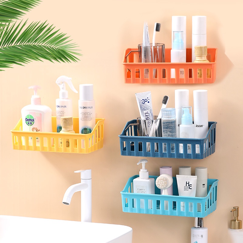 Bathroom Shelf Bathroom Adhesive Storage Rack Kitchen Home Decoration ...