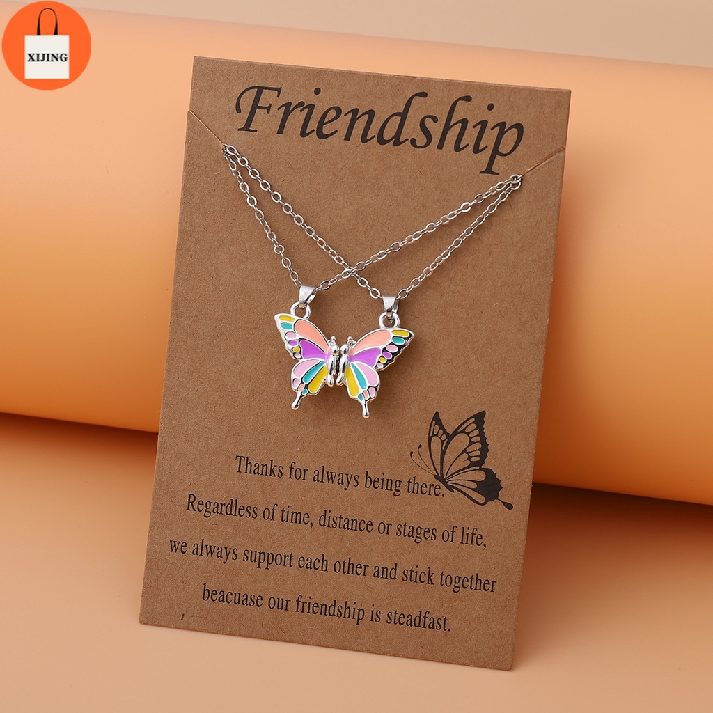 2Pcs Multicolor Magnetic Butterfly Necklaces Personality Couple Bestie ...