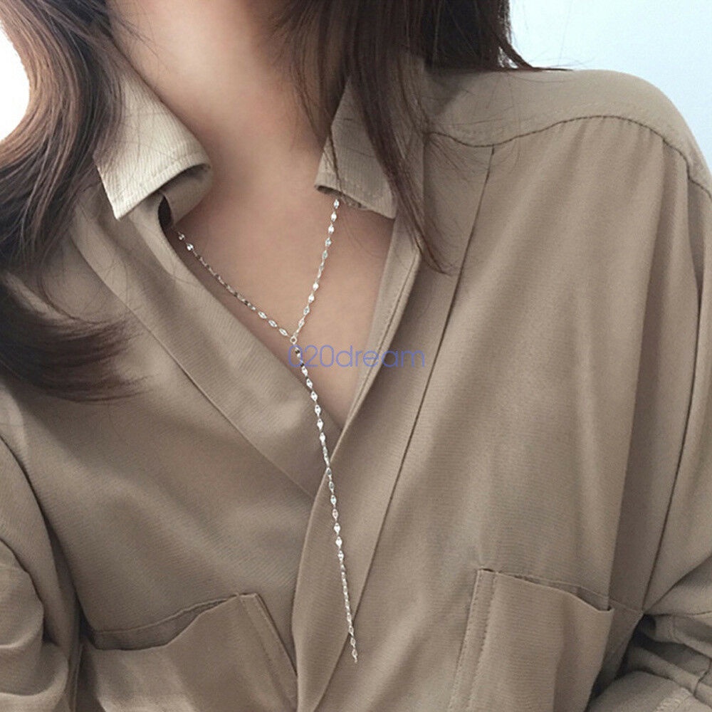 Fashion Women 925 Sterling Silver Adjustable Chain Sweater Chain ...