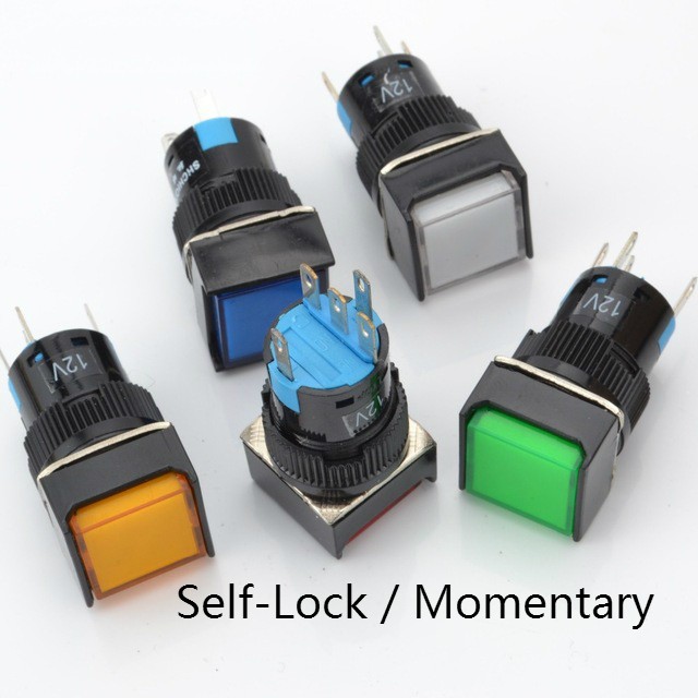1 piece 5v / 12V /24V / 220v self-locking / momentary 16mm push button switch LED 5 pin lamp ...