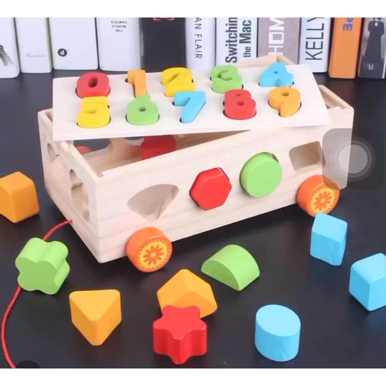 Shape Matching car Sorting Cube for Toddlers, Pull Toy and Wooden ...