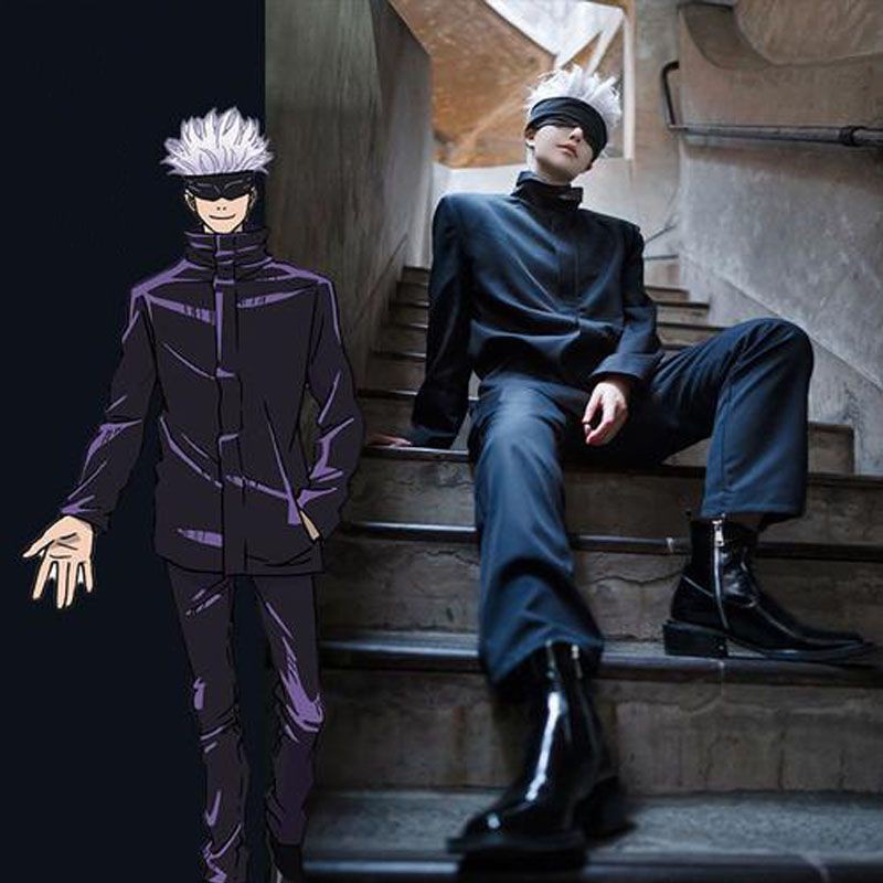 【Free Eye Mask】Anime Jujutsu Kaisen Gojo Satoru Cosplay Costume Wig Men ...