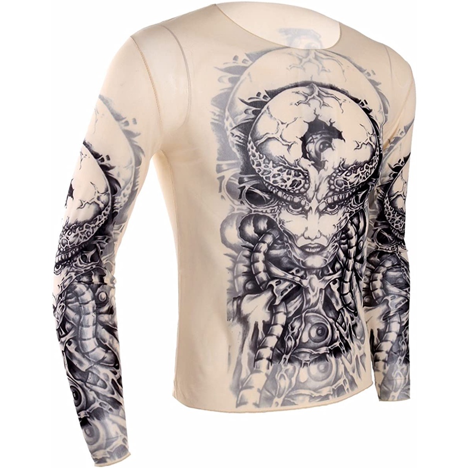 Iiniim Men's Fake Tattoo Tribal Inspired Print Elastic Long Sleeve T ...