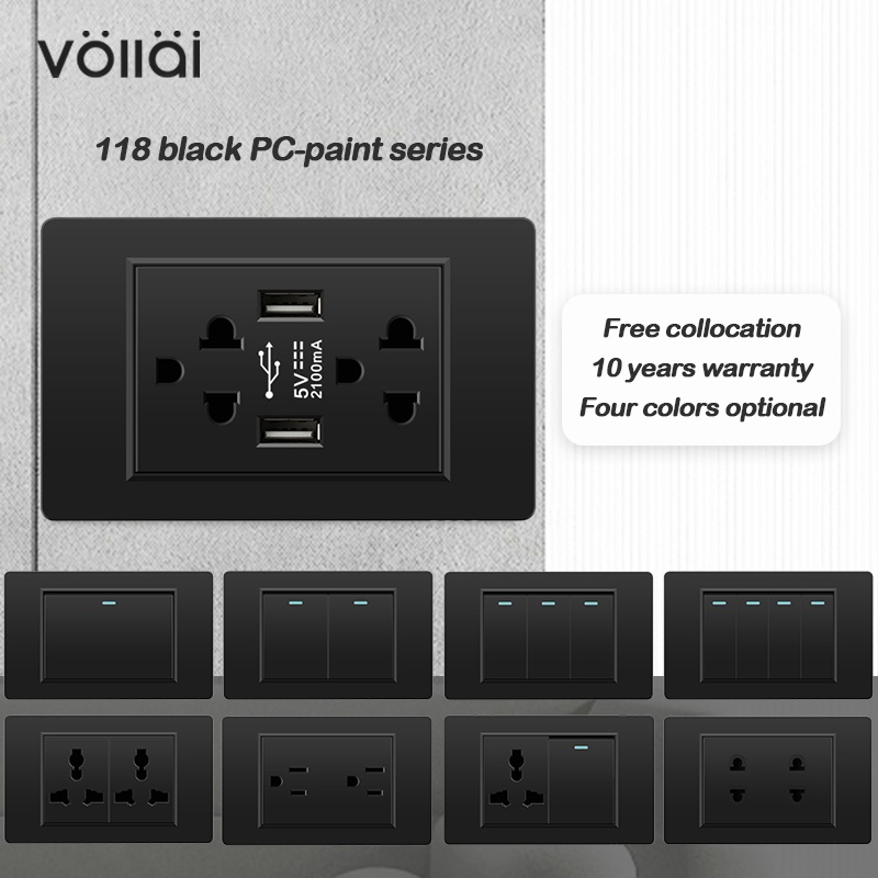 VOLLIA Black Wall Switch for Light 3/6 Pin Plug Electrical Socket ...
