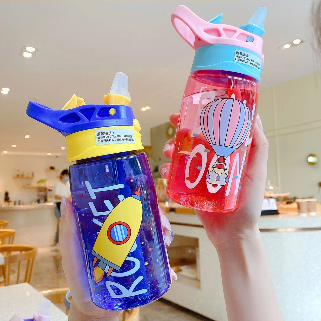 Fashion Brand Children's Straw Cup Plastic Water Bottles Baby Cartoon Ncreative Student Kettle ...