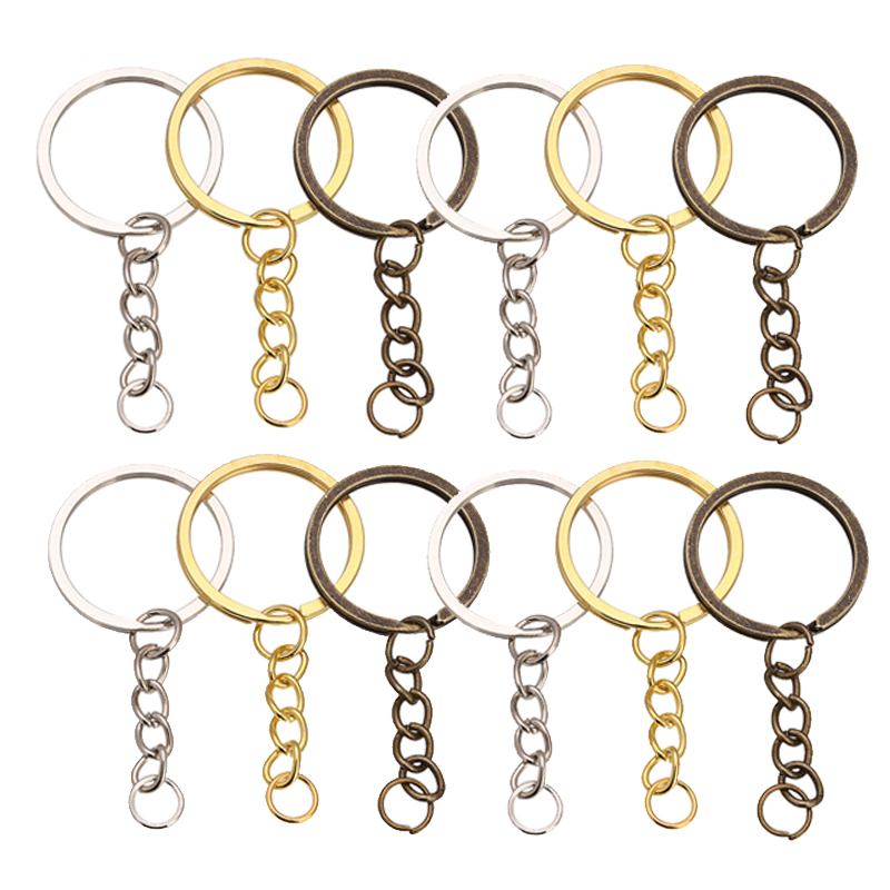 5Pcs/set Key Chains with Split Ring Bronze Rhodium Gold 30mm Long Round ...