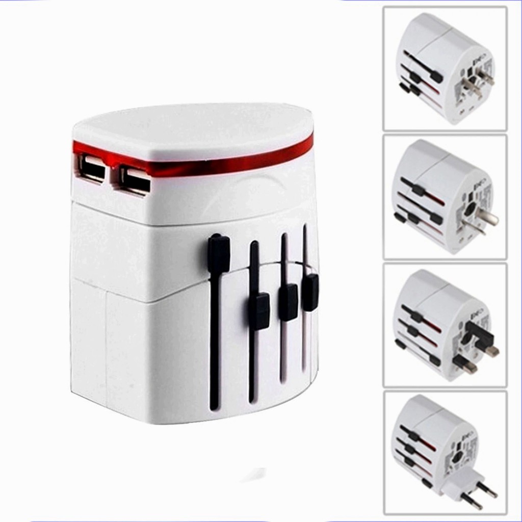All in One Universal International Plug Adapter 2 USB Port World Travel AC Power Charger Adaptor ...