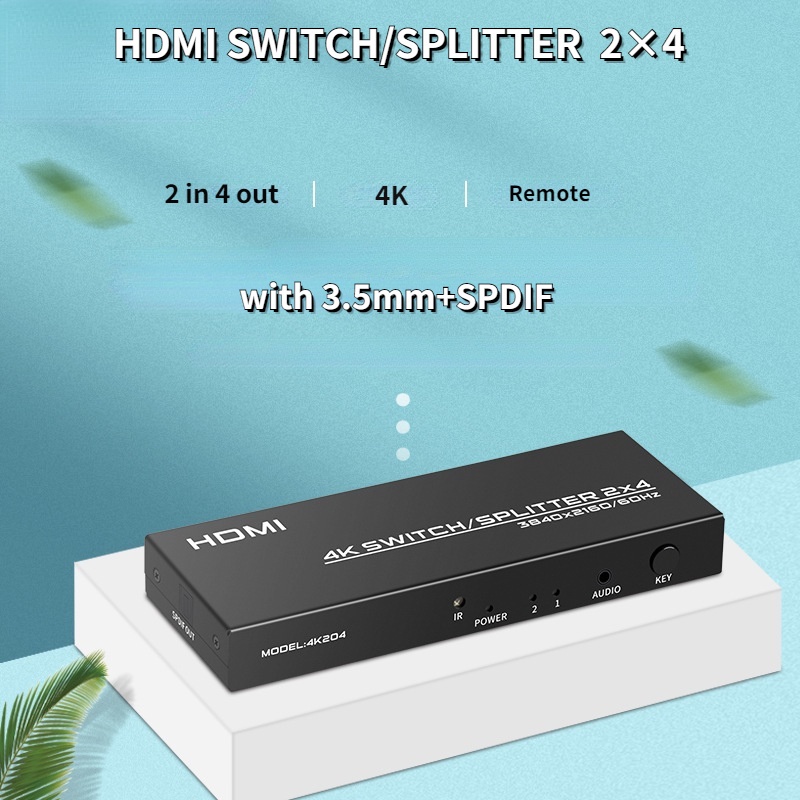 4K@60Hz HDMI Switch Splitter 2 in 4 Out with Remote, 2x2 HDMI Splitter ...